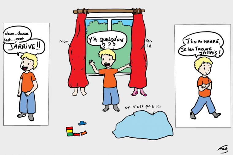 Cache-cache(2) – Frédésie de dessins, entre la maison et l'école.