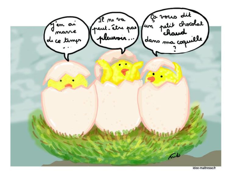 poussins – Frédésie de dessins, entre la maison et l'école.